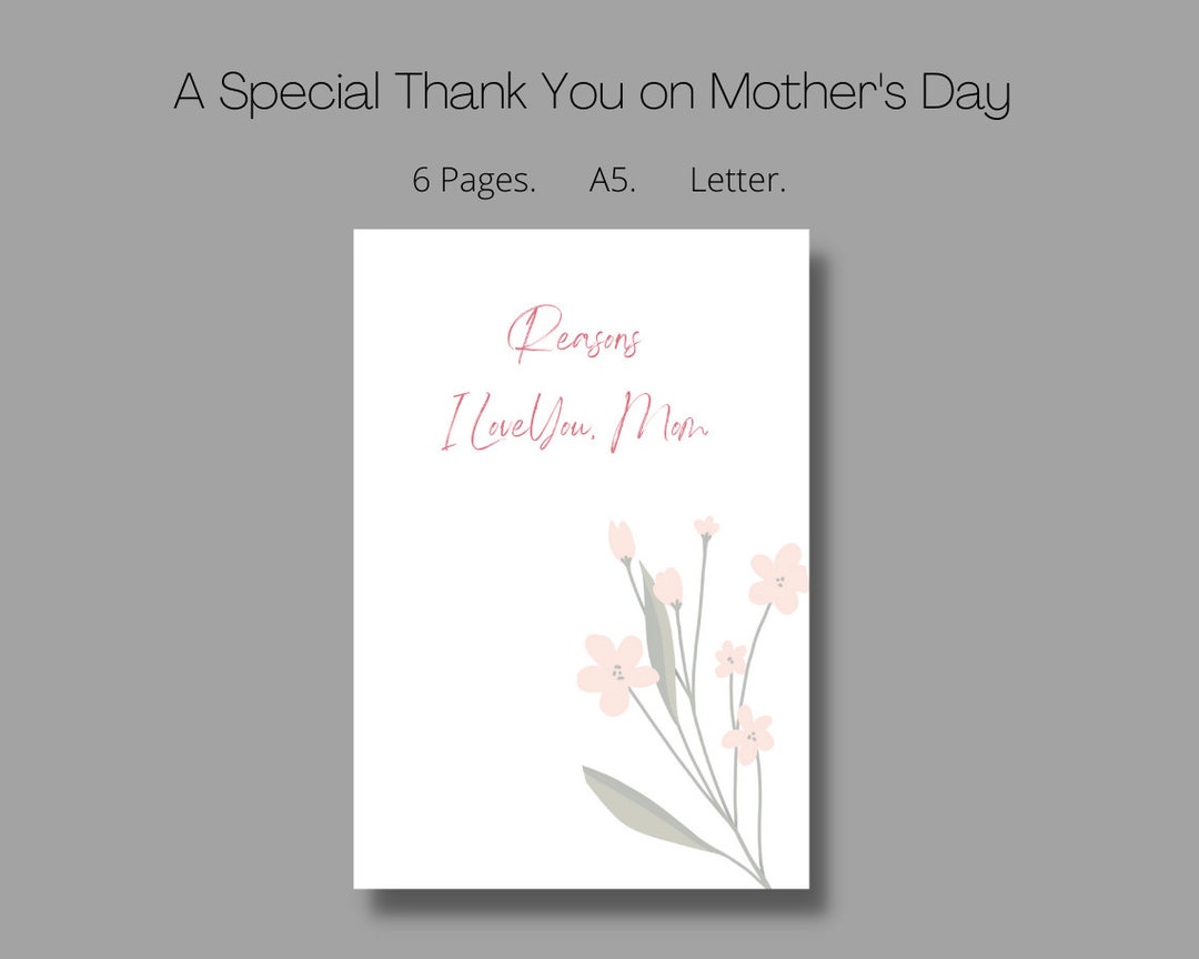 Printable Mothers Day Gift | Mother's Journal | I Love You | Thank You ...