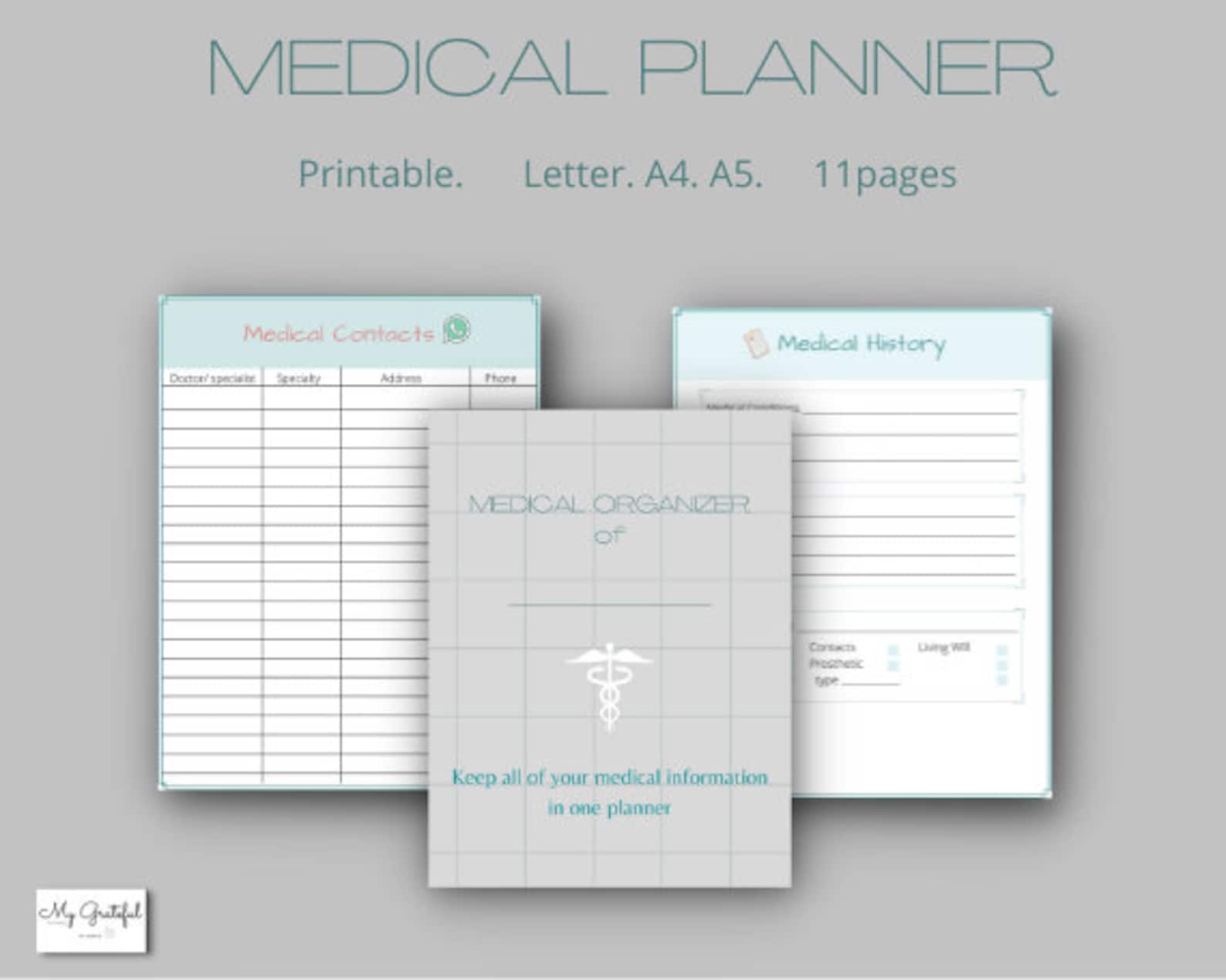 Medical Planner Printable Personal Health Care Log Symptoms Tracker ...