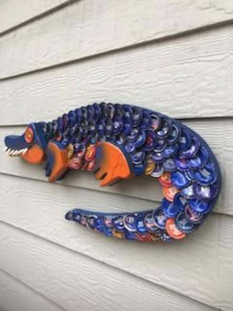 Bottle Cap Art - Alligator No. 2, (blue and Orange) - Etsy