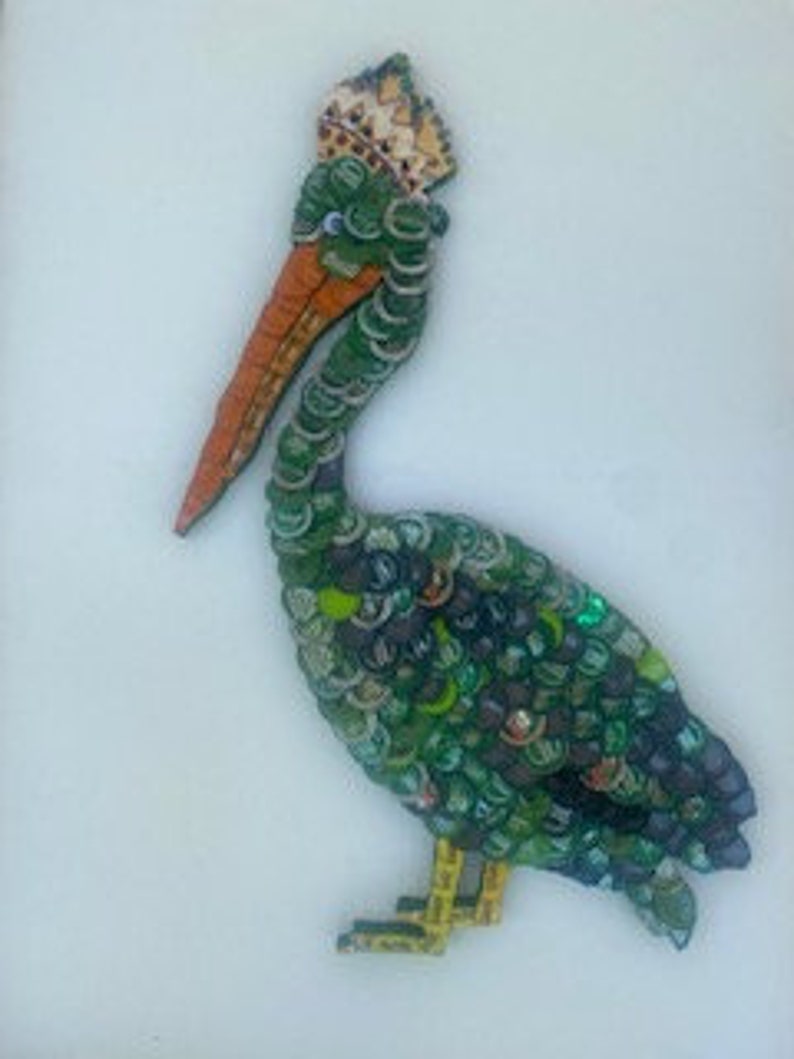Bottle Cap Art - Eclectic Green Pelican - Etsy
