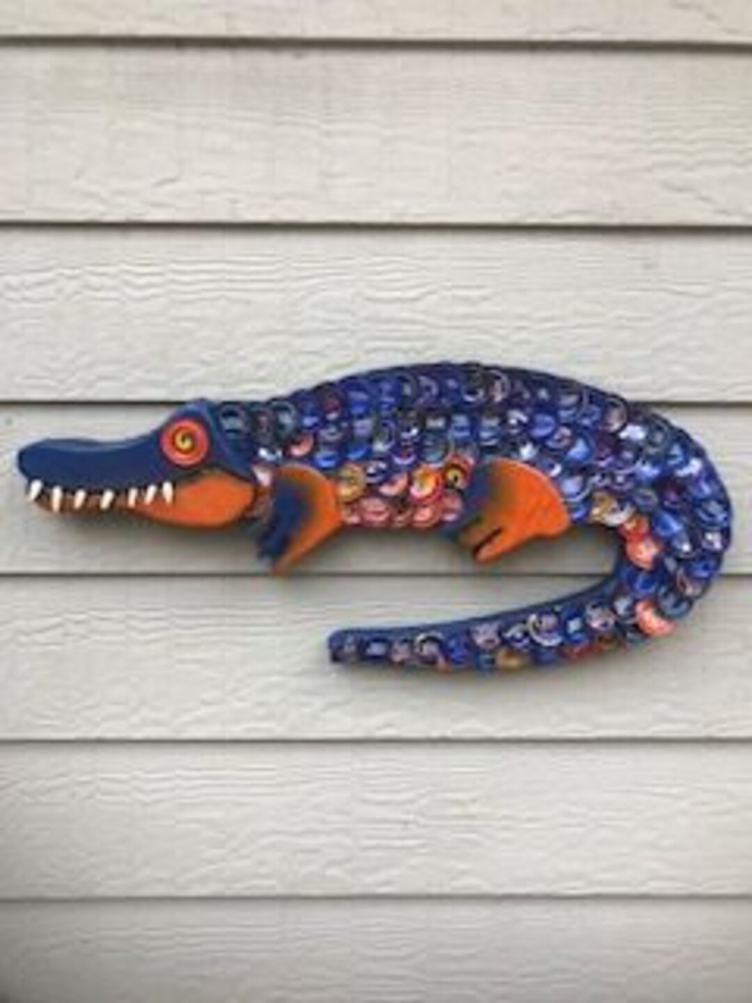 Bottle Cap Art - Alligator No. 2, (blue and Orange) - Etsy