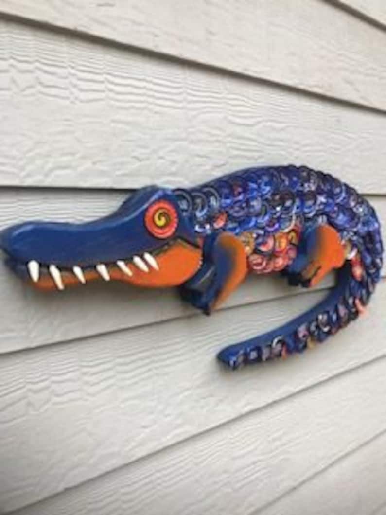 Bottle Cap Art - Alligator No. 2, (blue and Orange) - Etsy