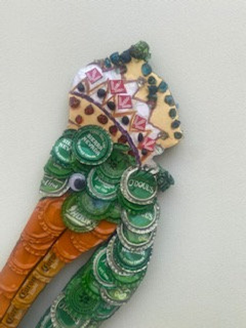 Bottle Cap Art - Eclectic Green Pelican - Etsy