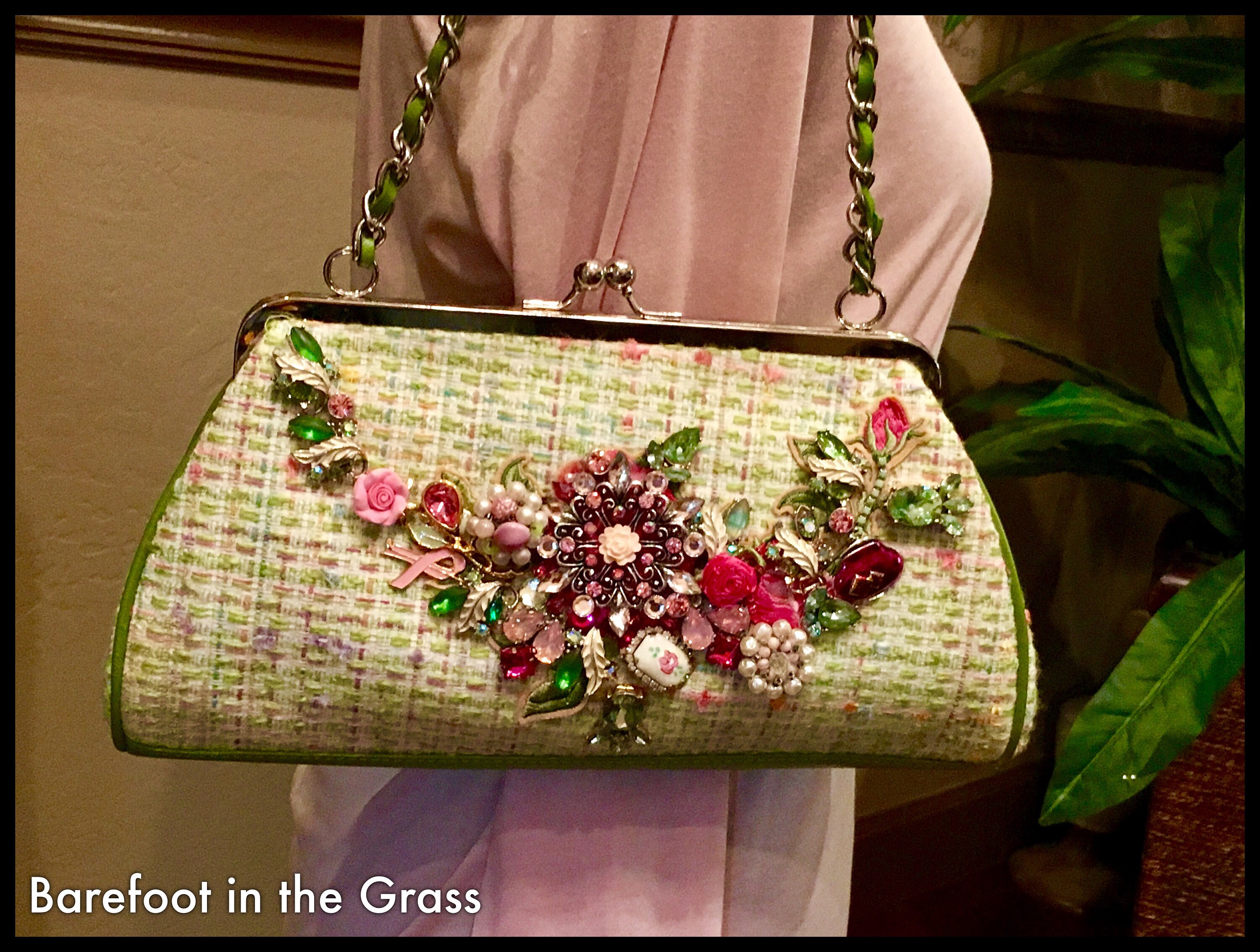 SALE Easter Purse, Vintage Embellished Green Tweed Top Handle With ...