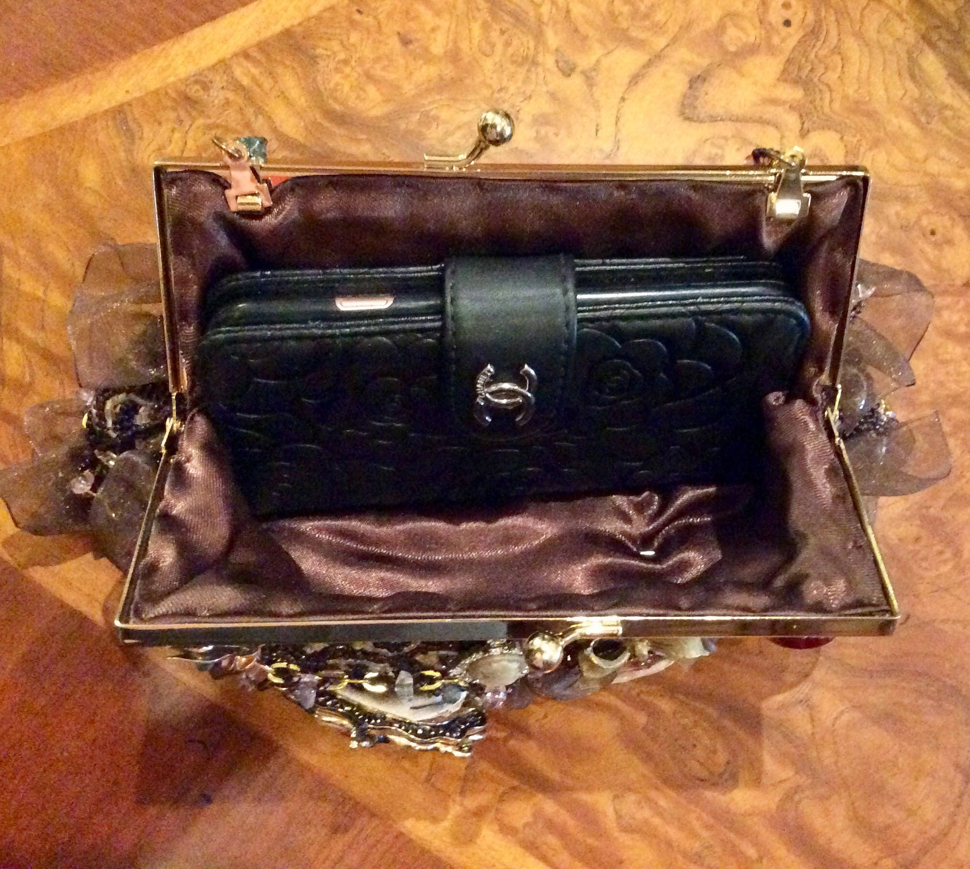 SALE Sassy Vintage Cameo Evening Bag, Brown Ruffle Evening Bag, Sassy ...