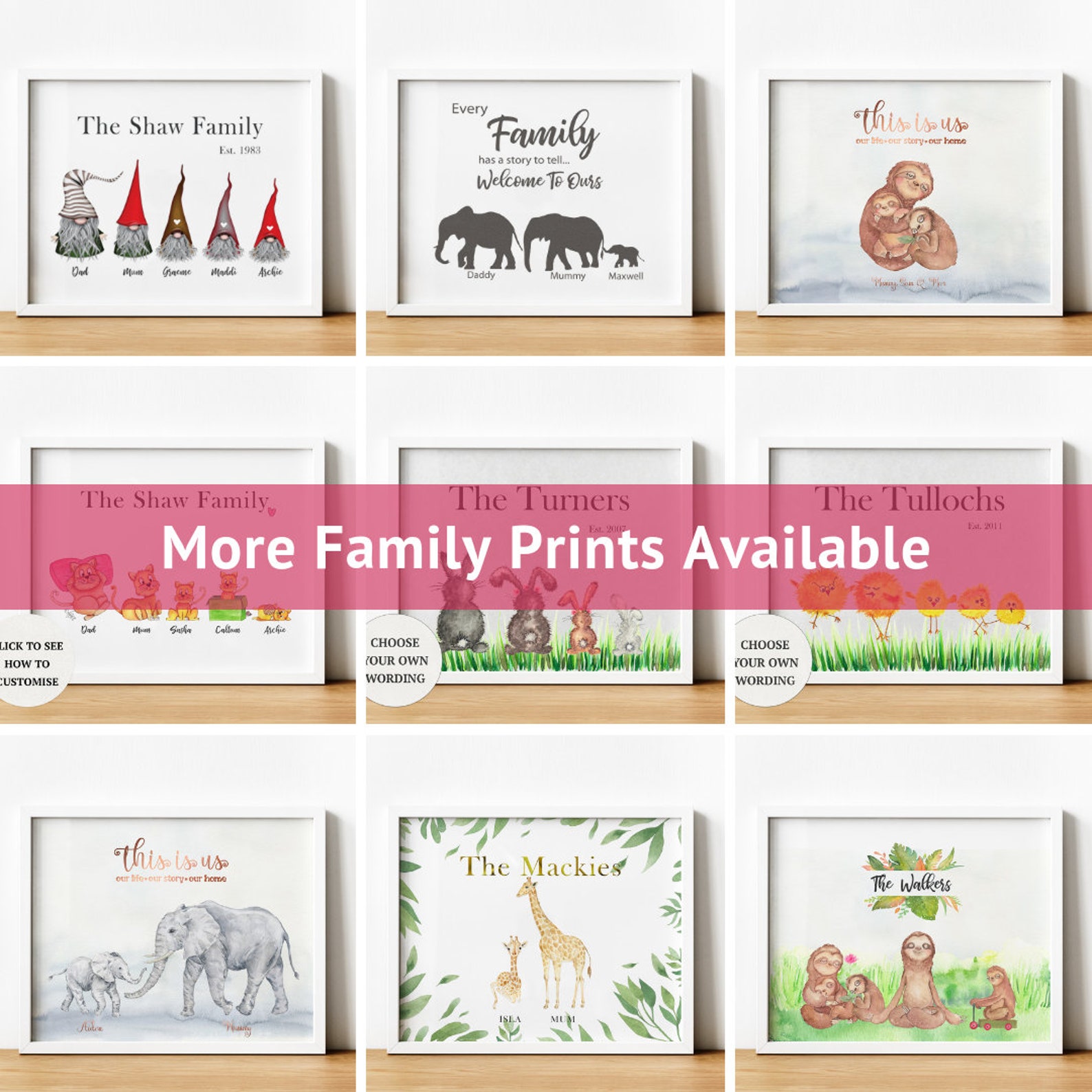 Personalised Giraffe Family Tree Wall Art Presents for Mum - Etsy