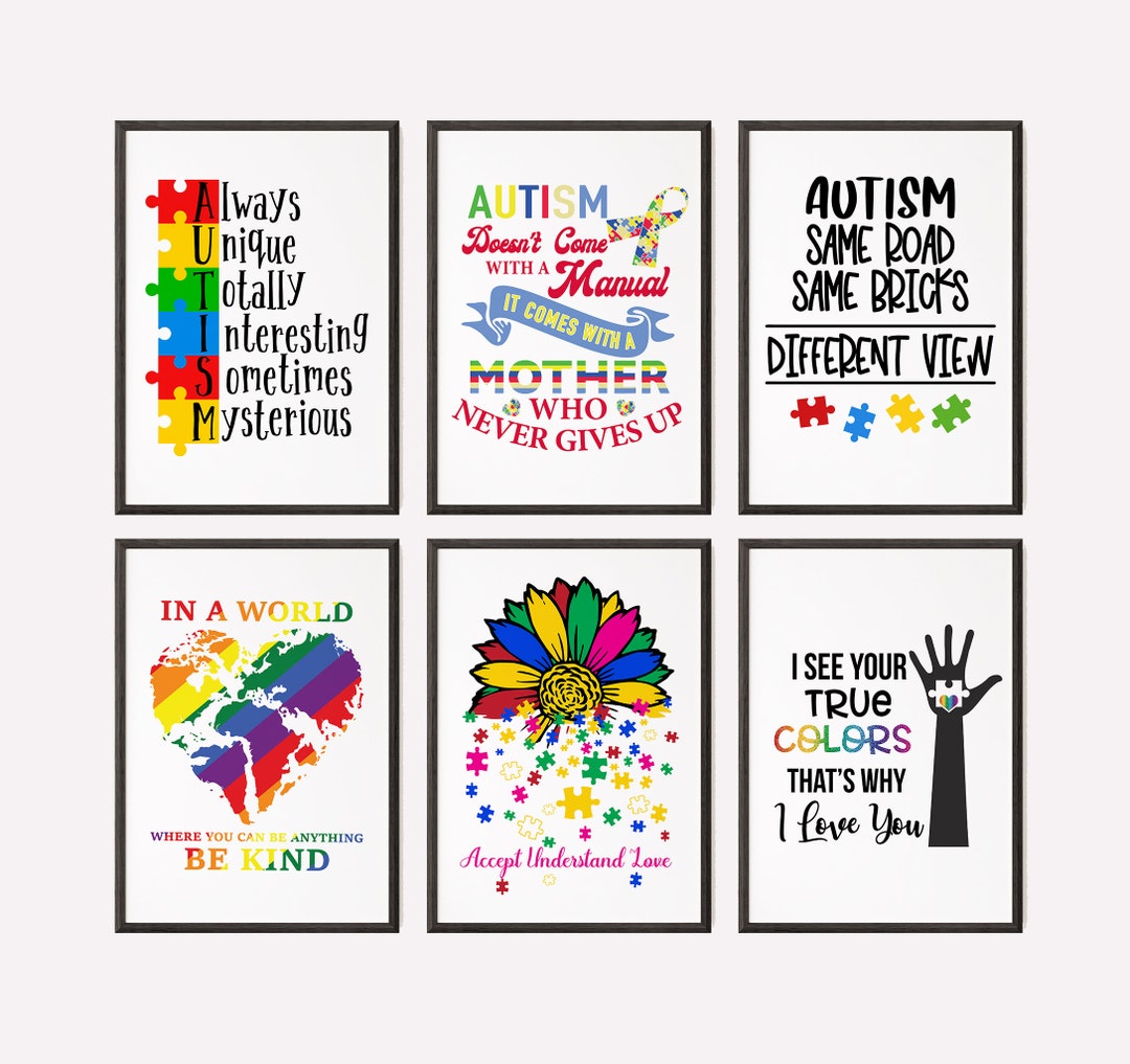 Set of 6 Autism Poster Bundle, Playroom Prints for Boy Girl Bedroom ...