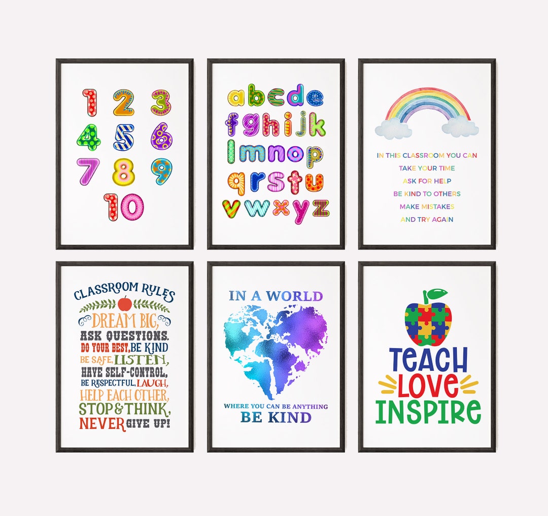 Set of 6 Classroom Prints Bundle, Classroom Decor Elementary Nursery ...