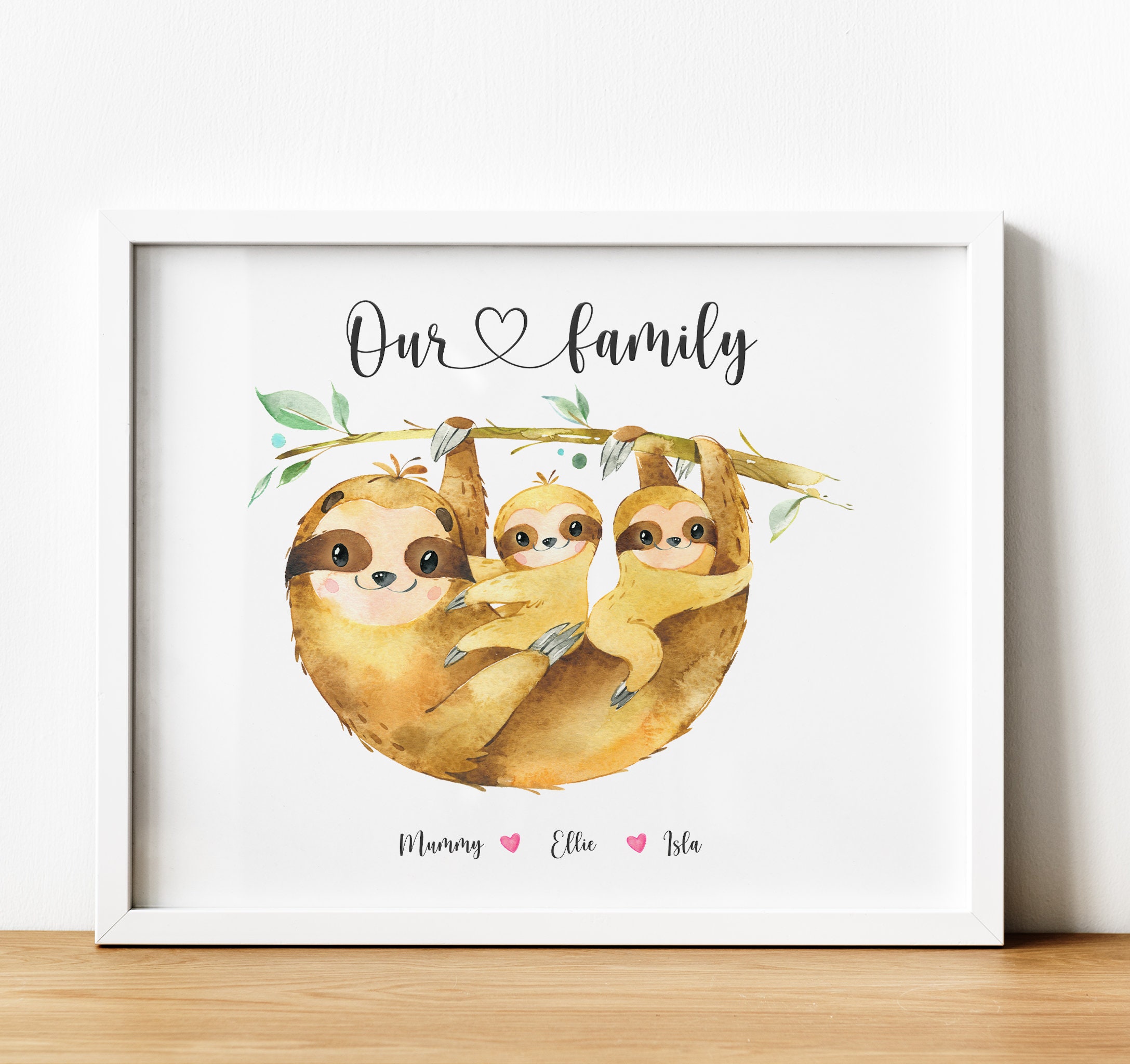Personalised Sloth Family Tree Print Custom Family | Etsy