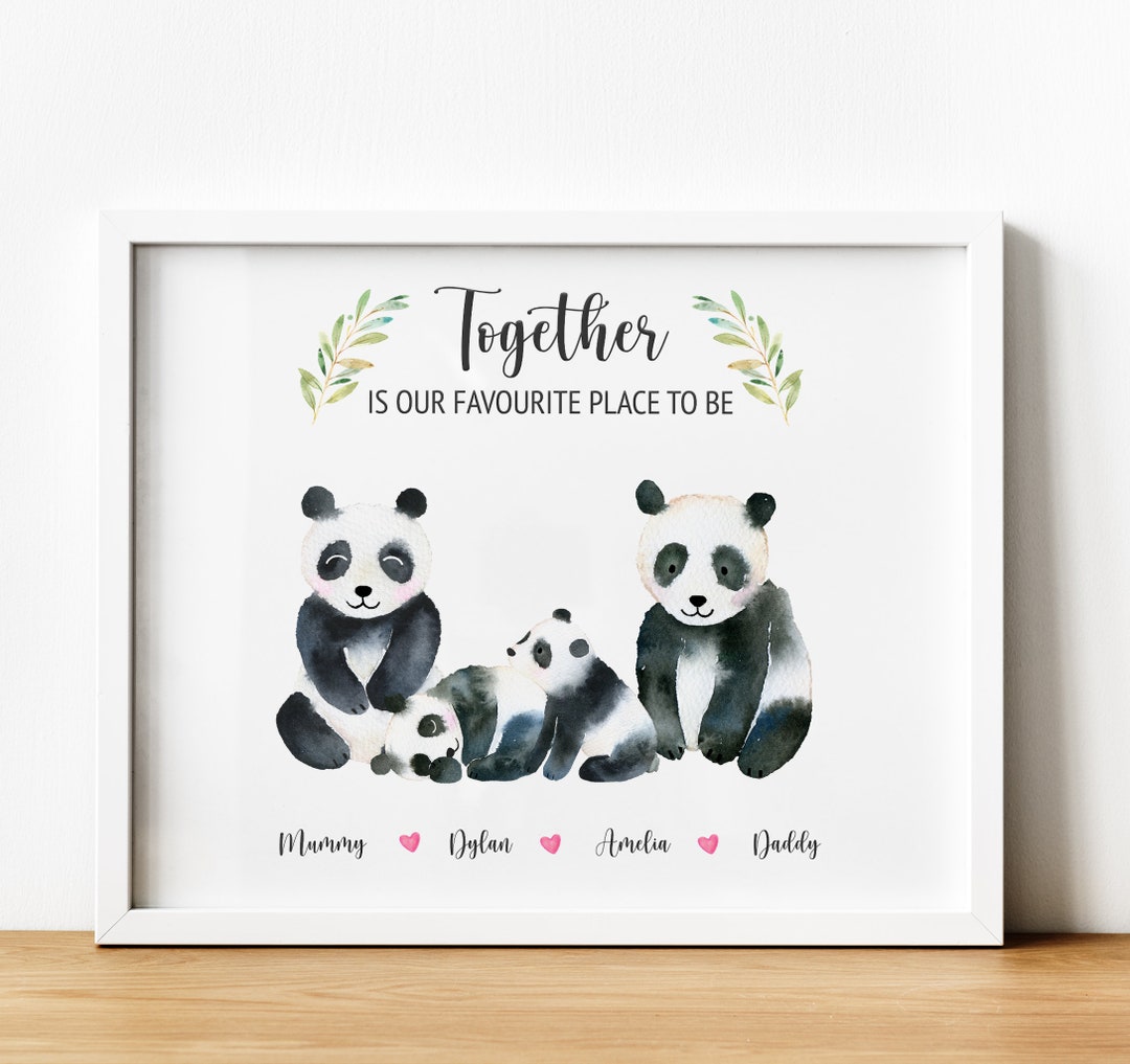 Personalised Panda Family Tree Print, Custom Family Illustration Print ...