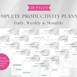 Printable Daily Weekly Monthly Productivity Planner PDF Set, 28 Pages 3 ...