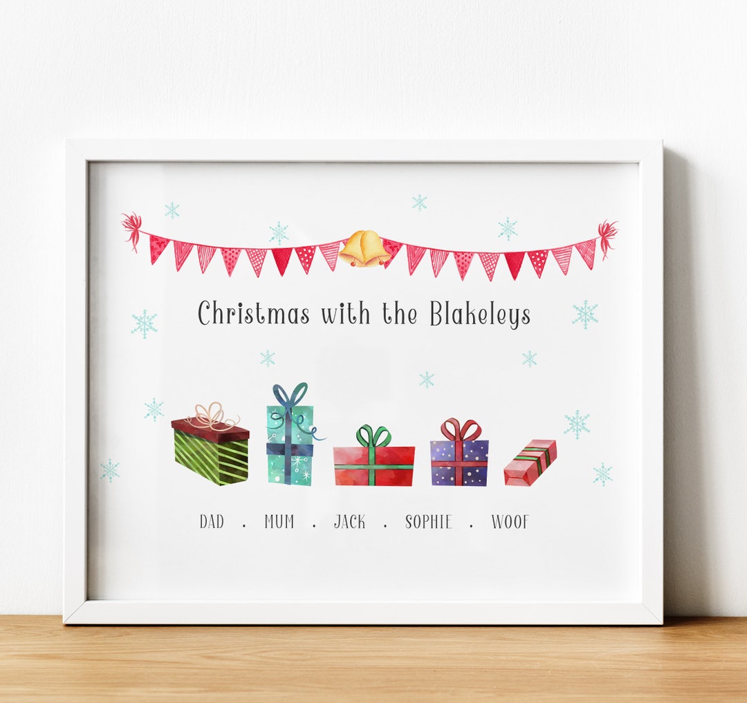 Personalised Christmas Family Tree Print, Custom Family Illustration ...