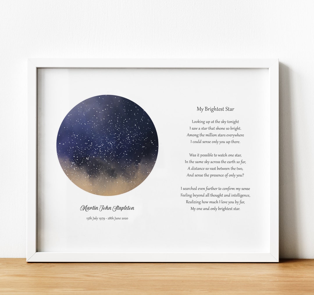 Star Map by Date and Custom Poem Print Bereavement Gifts, Memorial Poem ...
