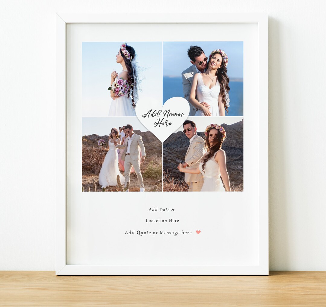 Personalised Wedding Photo Collage Print Unique Wedding Gift for Couple ...