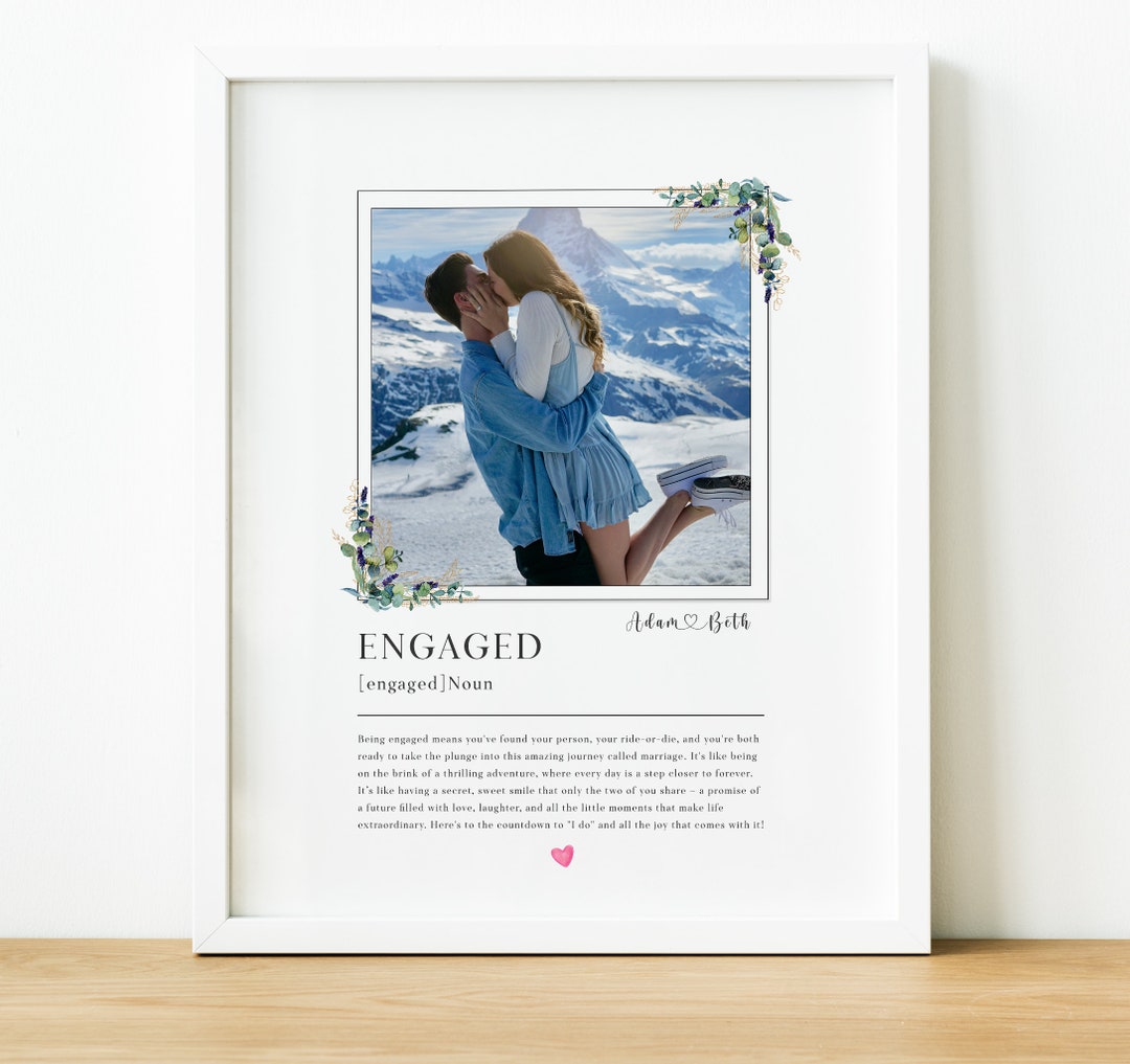 Personalised Engaged Definition & Photo Print, Engagement Presents for ...