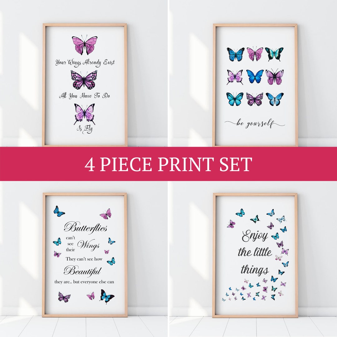 Printable Butterfly Poster Set of 4, Butterfly Art Print Bundle ...