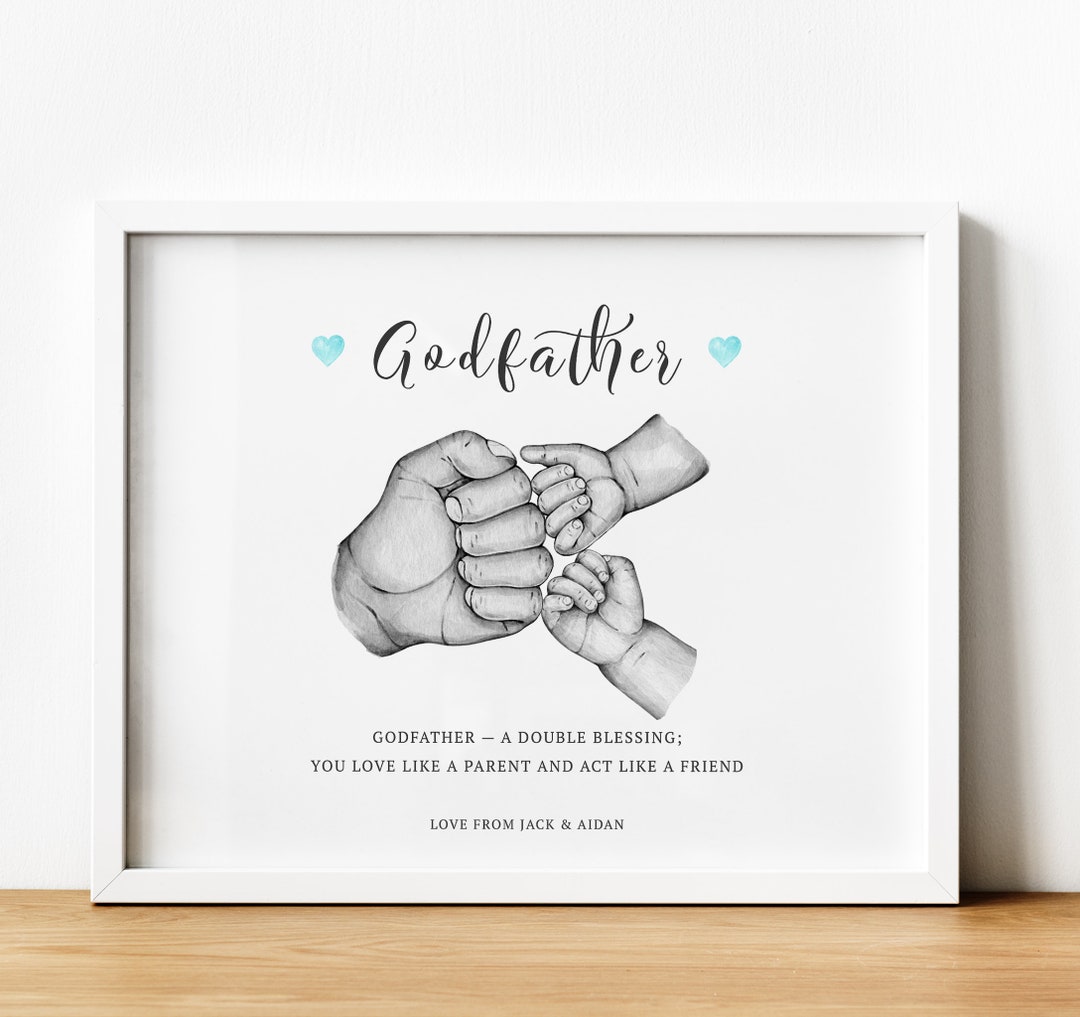 Personalised Godfather & Me Print, Hand Illustration Godparent Gift for ...