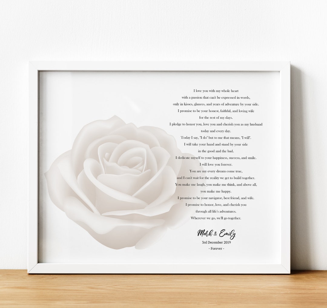 Personalised Wedding Vows Print Newlywed Gift, Custom Poem Print ...