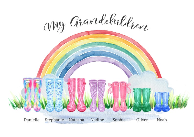 Personalised Rainbow Family Welly Print Custom Family Tree - Etsy UK