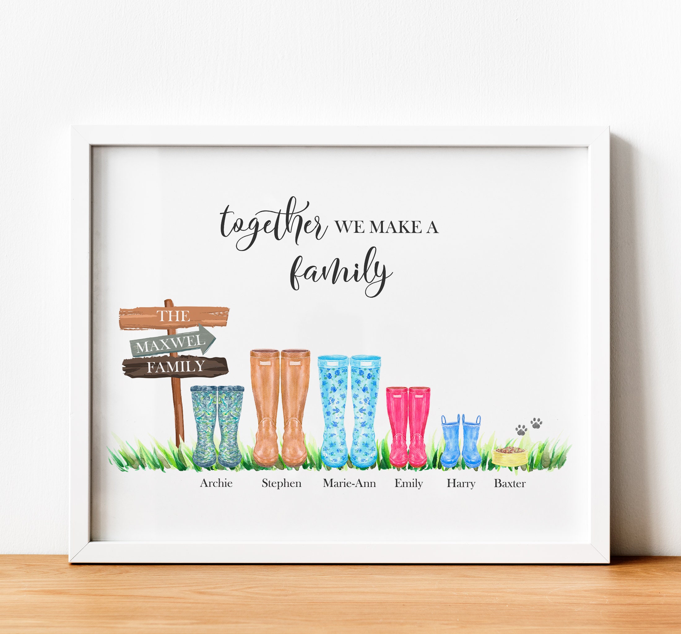 Personalised Family Welly Print Custom Family Tree Print | Etsy