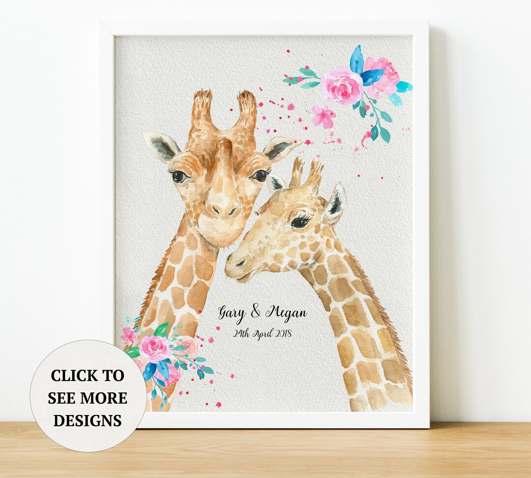 Personalised Couples Name Print, Giraffe Wall Art, Giraffe Partner ...