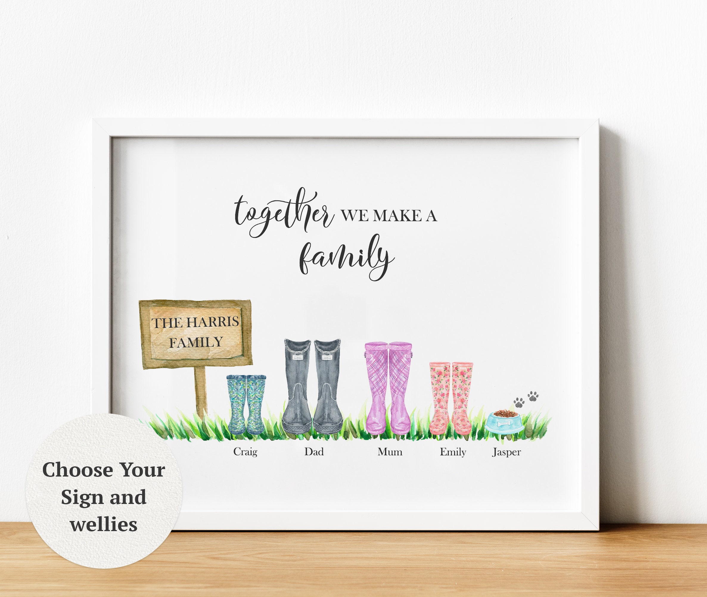 Personalised Family Welly Print Custom Family Tree Print | Etsy