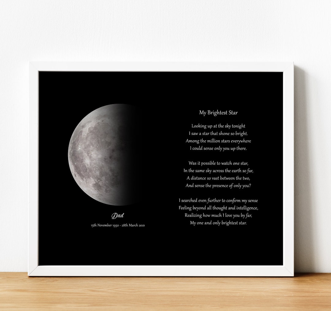 Moon Phase Wall Art and Custom Poem Print Bereavement Gifts, Memorial ...