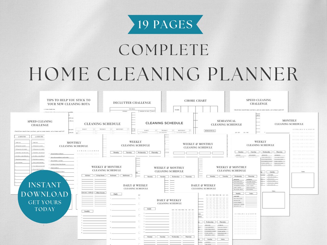 19 Page Home Cleaning Planner Printable PDF, Cleaning Schedule Daily ...
