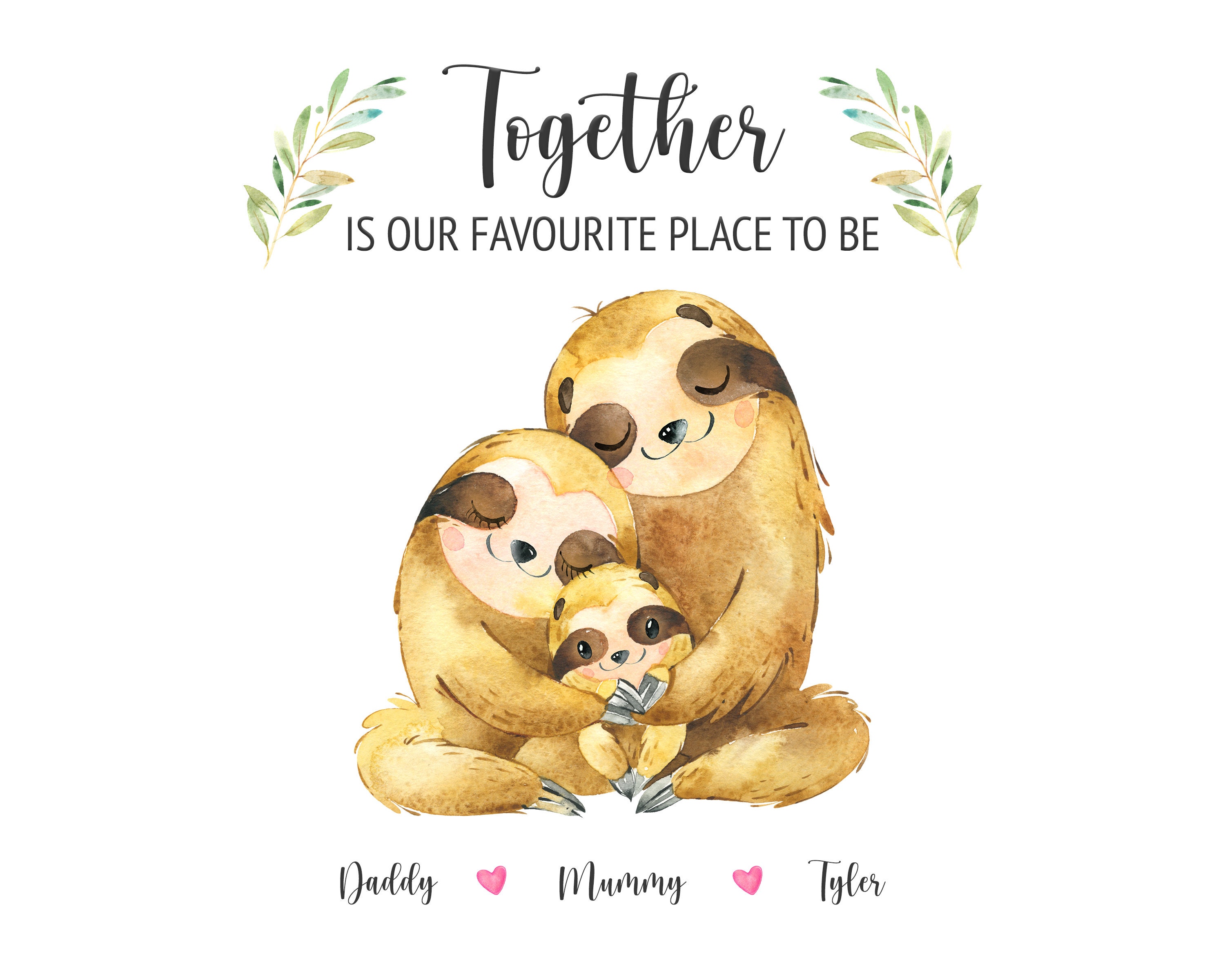 Personalised Sloth Family Tree Print Custom Family | Etsy UK