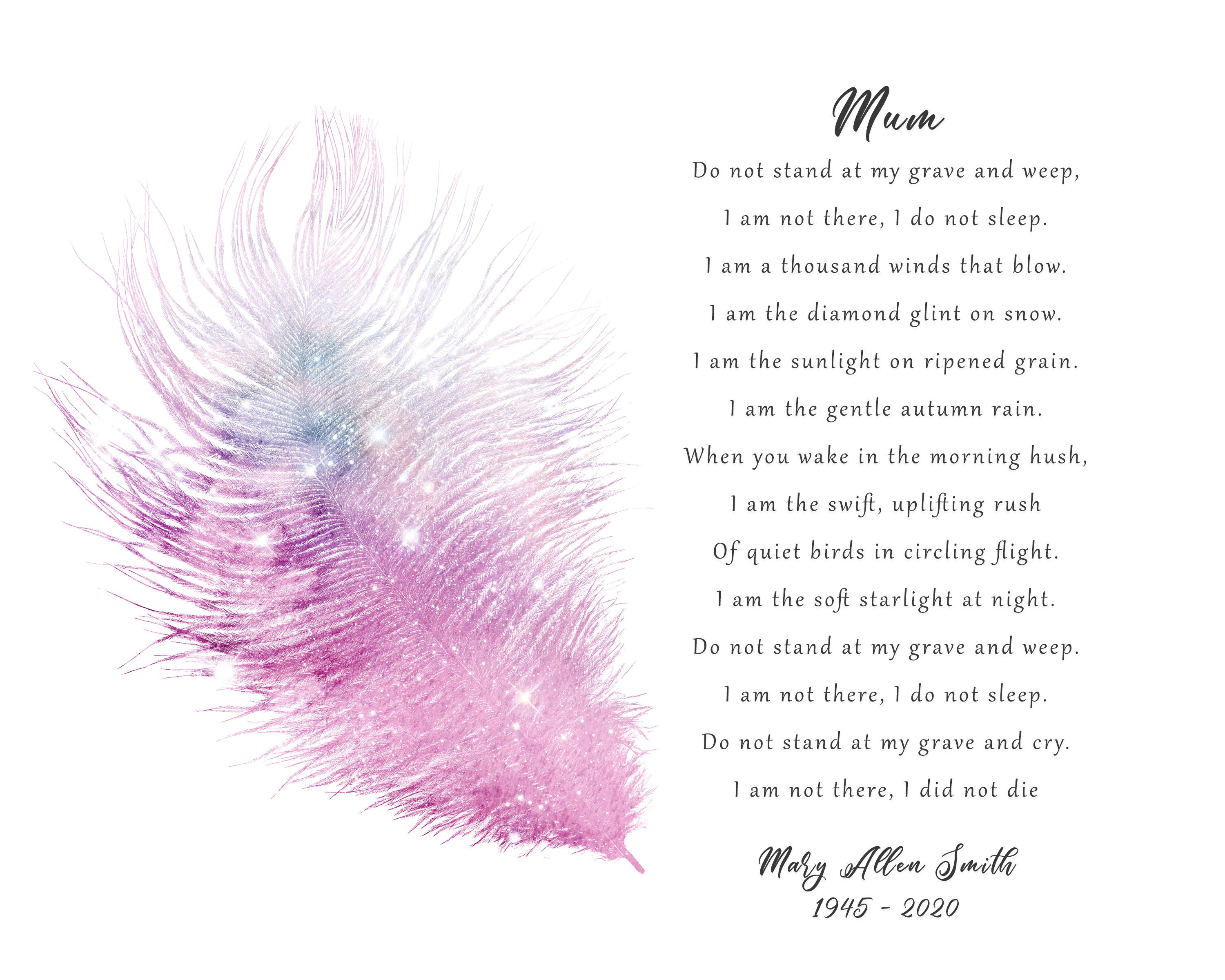 Personalised Feather Poem Print Bereavement Gift Memorial | Etsy UK