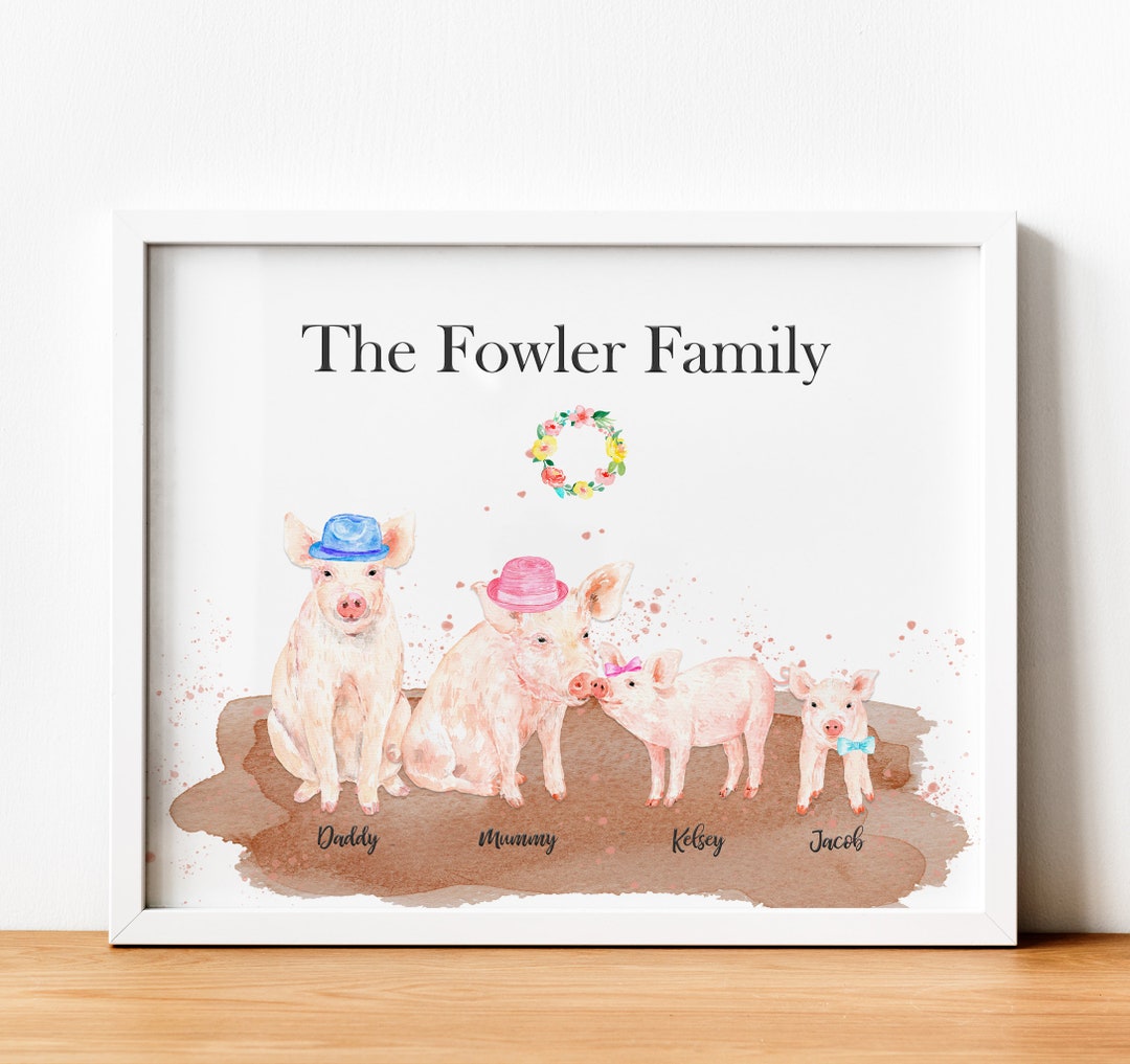 Personalised Pig Family Tree Print, Custom Family Print, Family Name ...