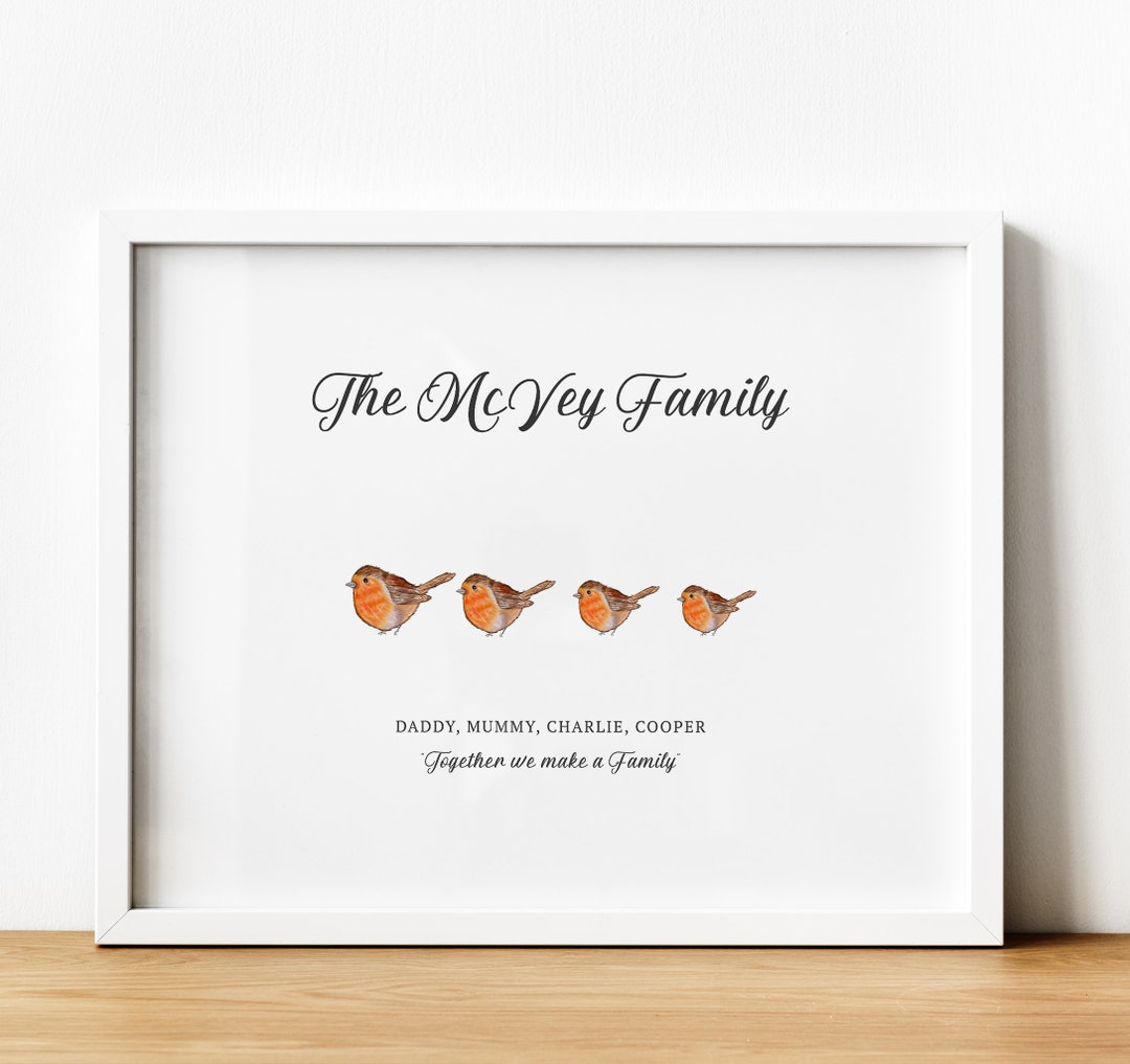 Personalised Robin Family Tree Wall Art Presents for Mum, Family ...