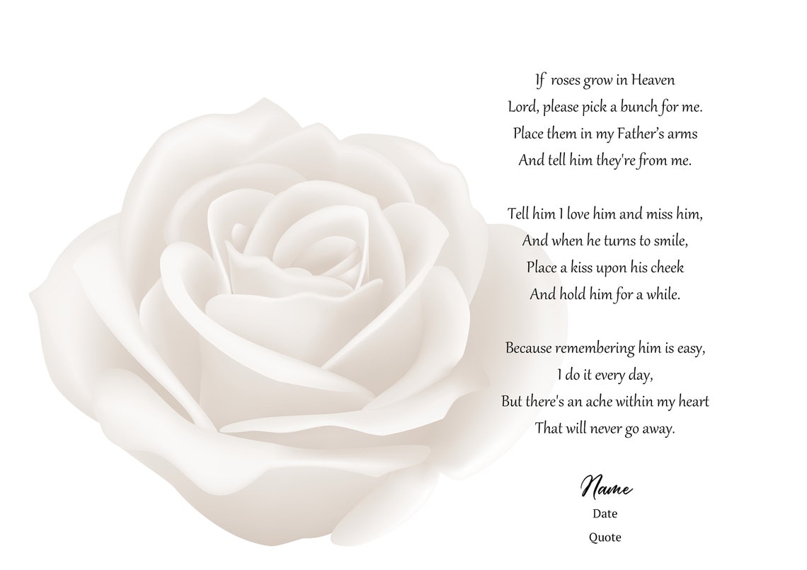 Custom Poem Print Bereavement Gift Personalised White Rose - Etsy