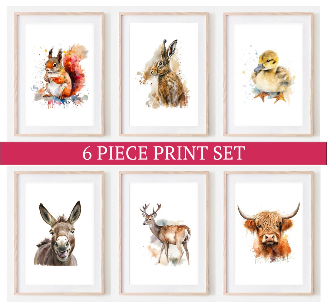 PRINTABLE Set of 6 Watercolor Woodland Animals Poster Bundle, Living ...