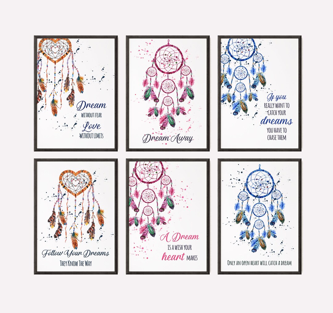 Set of 6 Dream Catcher Poster Bundle, Teen Girl Room Decor, Inspiring ...