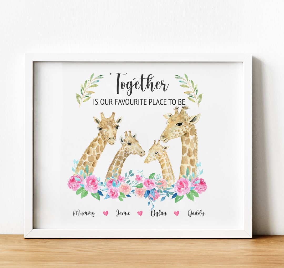 Personalised Giraffe Family Tree Print, Family Illustration Print ...