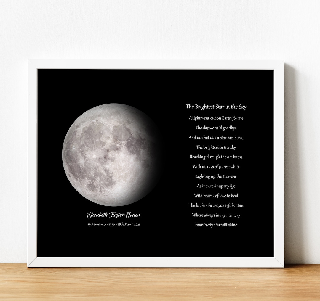 Moon Phase Wall Art and Custom Poem Print Bereavement Gifts, Memorial ...