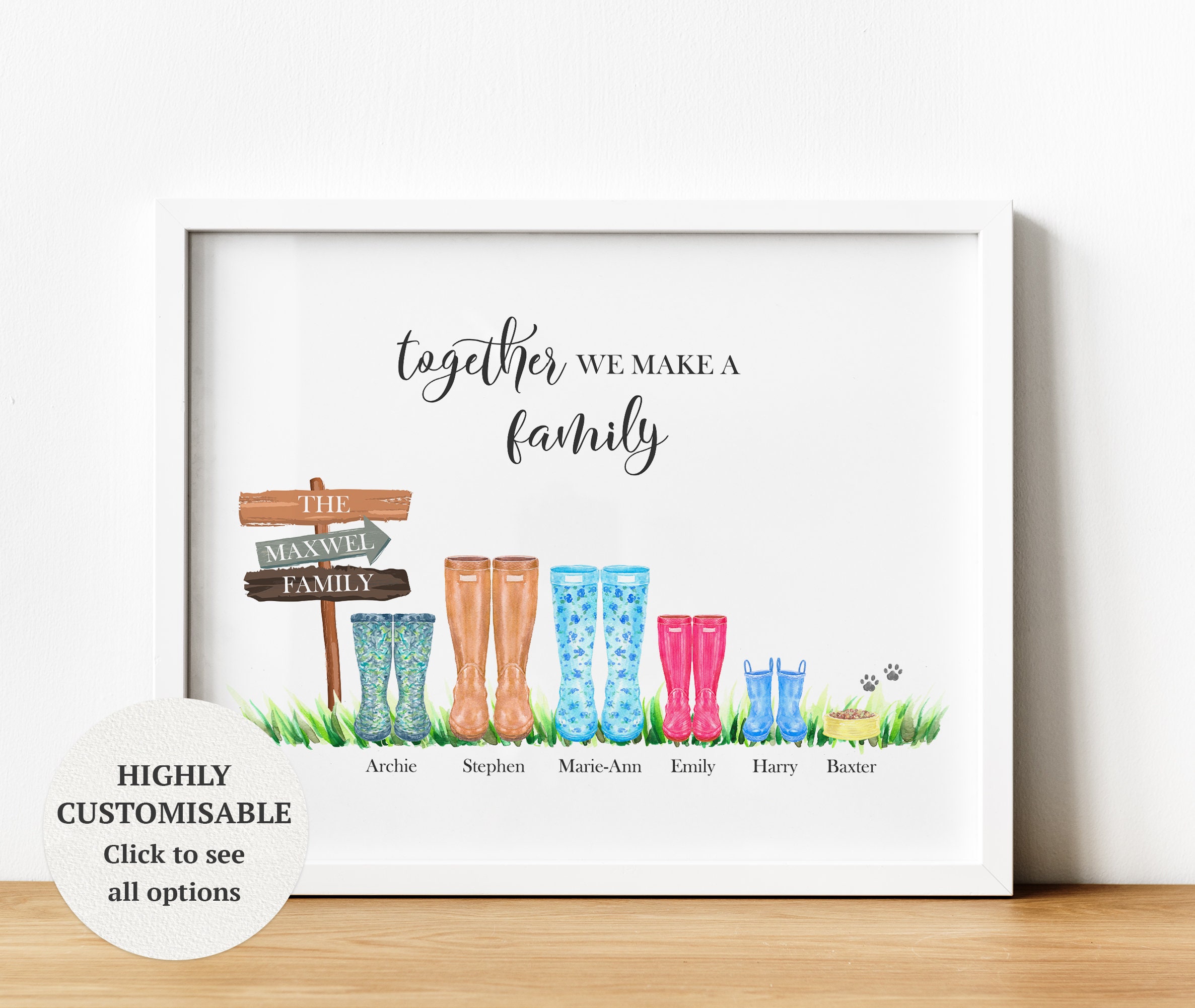 Personalised Family Welly Print Custom Family Tree Print | Etsy