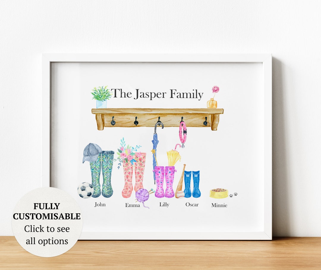 Personalised Family Welly Print, Custom Family Tree Print, Quirky ...