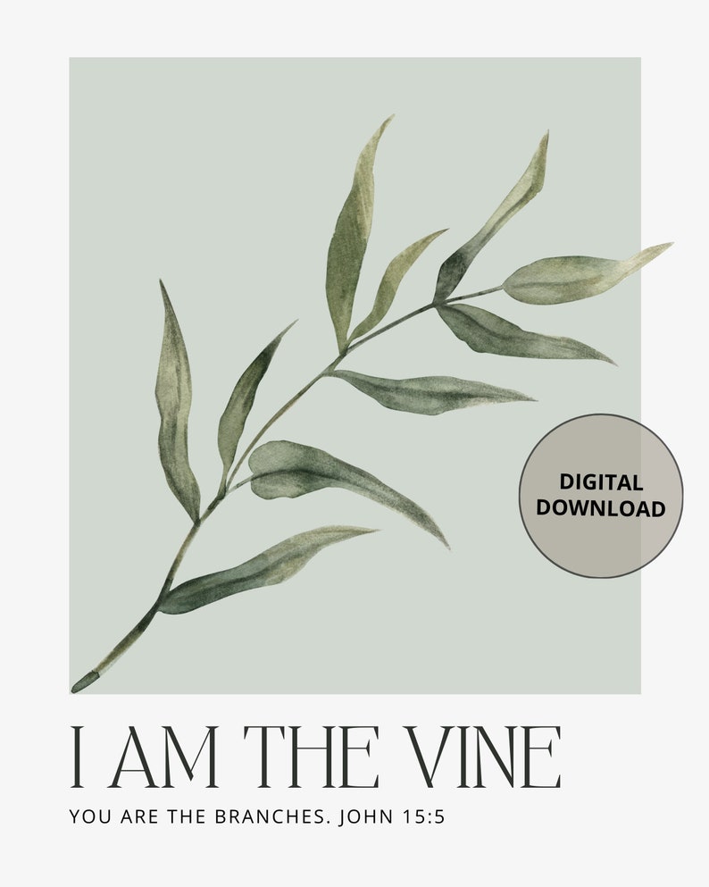 Christian Wall Art, I Am the Vine, Modern Scripture Decor, Vintage ...
