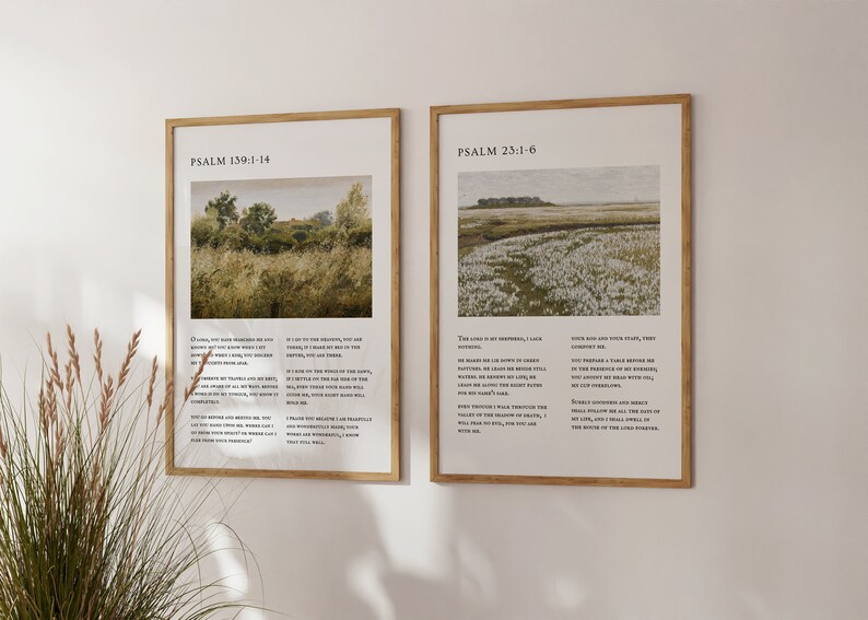 Christian Wall Art, Psalms Set of 2, Modern Scripture Decor, Vintage Bible Verse Print ...