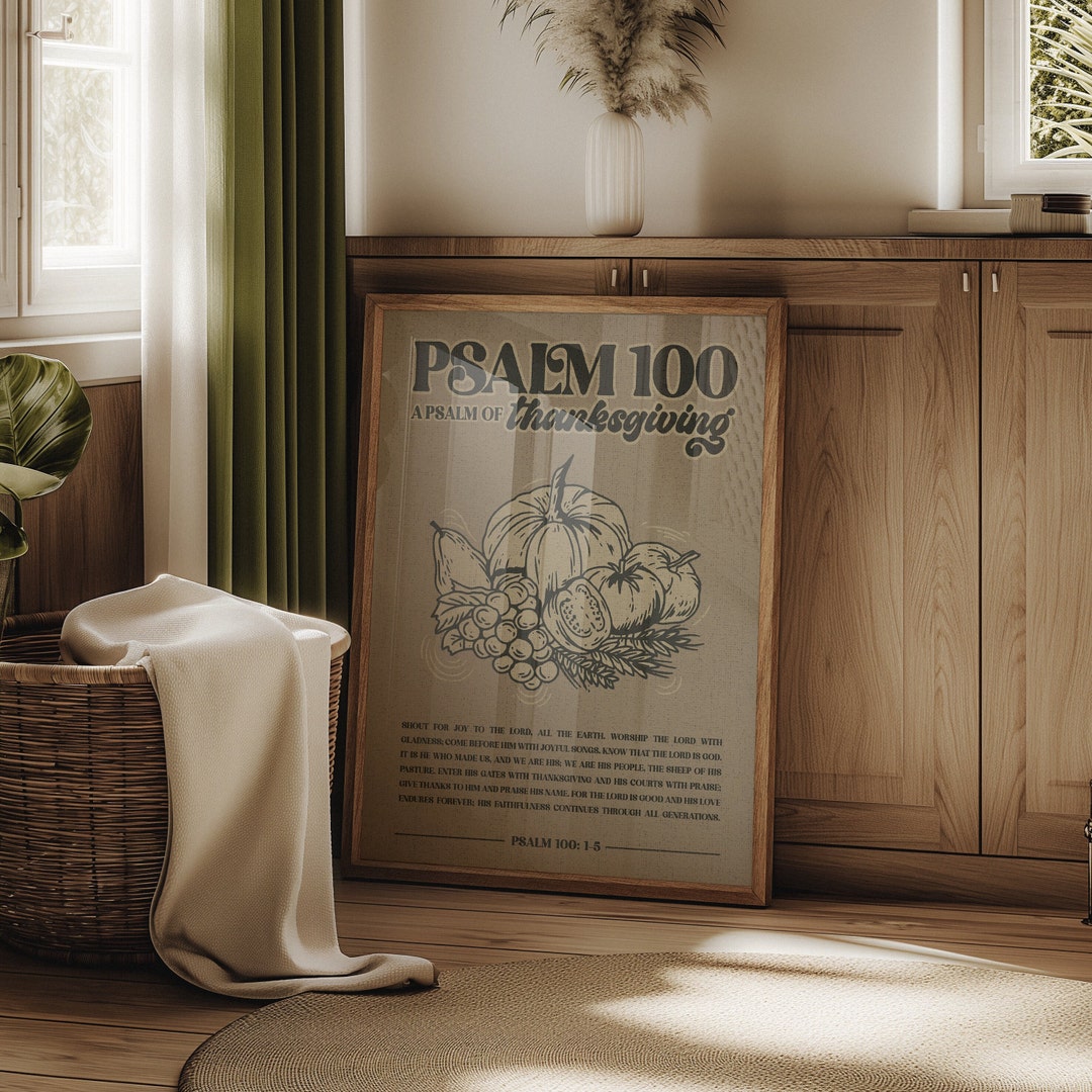 Psalm 100 Wall Art Christian Fall Decor Vintage Thanksgiving Print Art ...