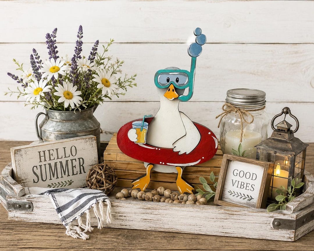 Summer Duck Shelf Sitter | Farmhouse Tiered Tray Decor, Poolside Vibes ...