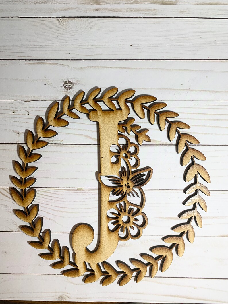 Laser Cut Initial With Flowers and Wreath - Etsy