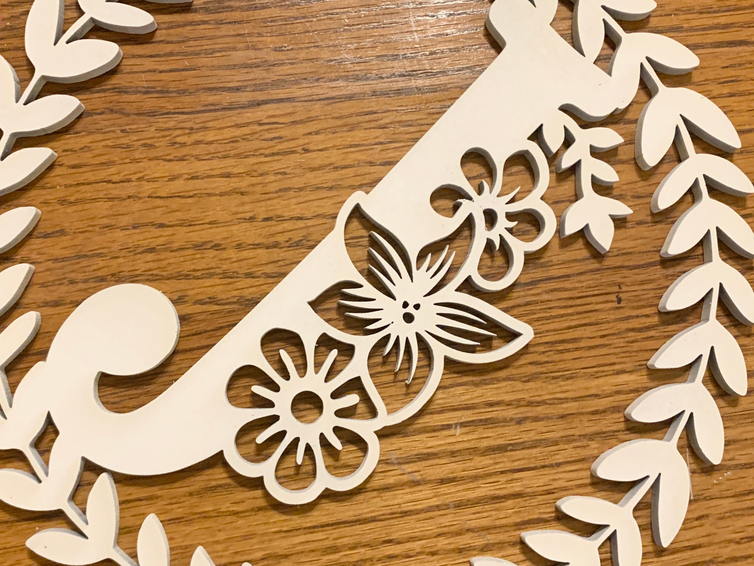 Laser cut initial with flowers and wreath | Etsy