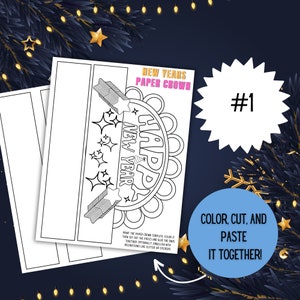 Kid's New Year's Eve Paper Crown Craft, NYE Eyeglasses 2025, Party Hat ...