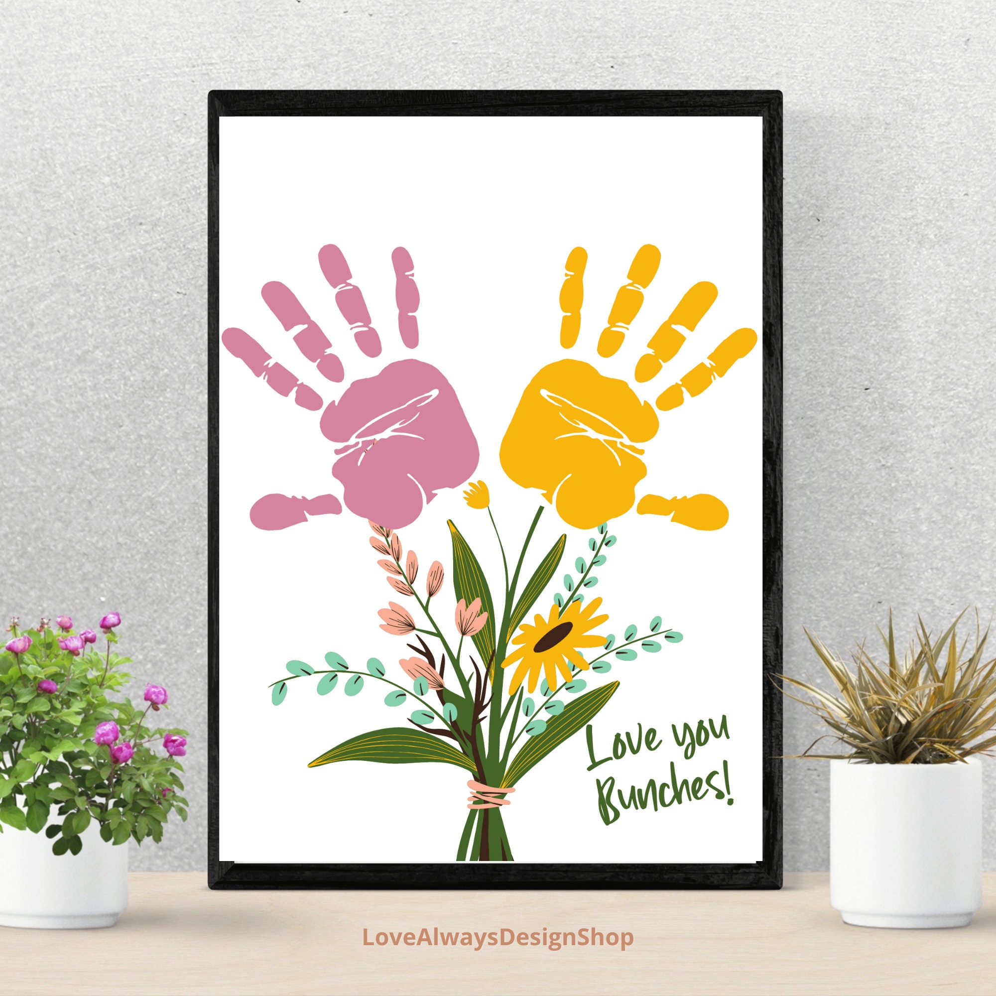 Flower Handprint Craft Art, Printable for Mom or Grandparents Handprint ...