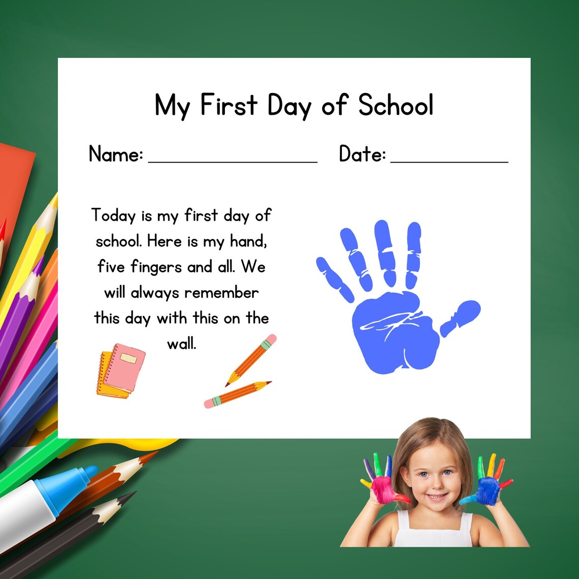 First Day of School Handprint Art, Back to School Activity, Handprint ...