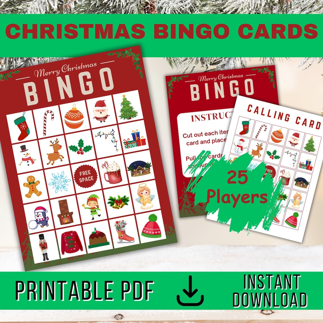Christmas Bingo Printable Game, 25 Unique Bingo Cards, Family & Adult ...