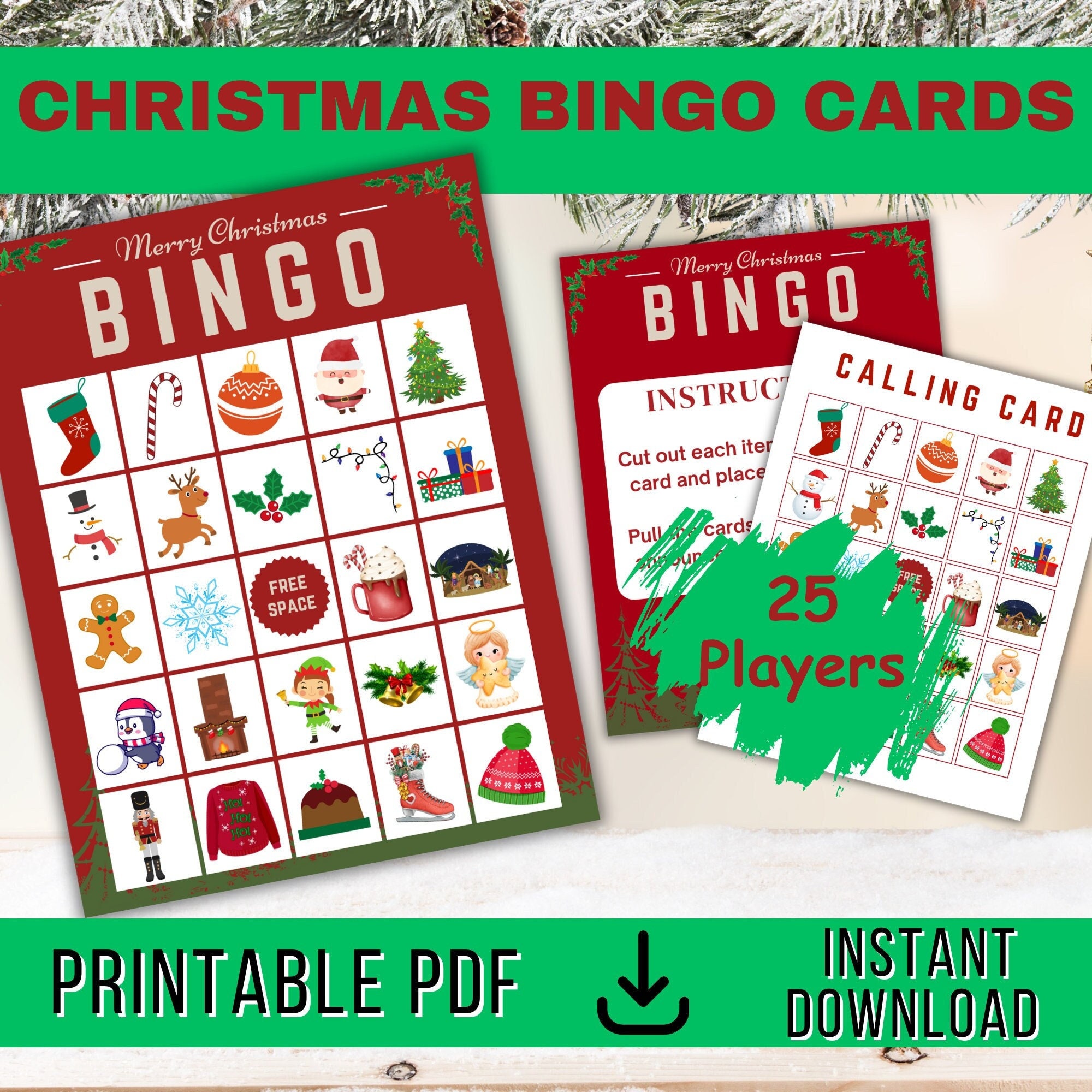 Christmas Bingo Printable Game, 25 Unique Bingo Cards, Family & Adult ...